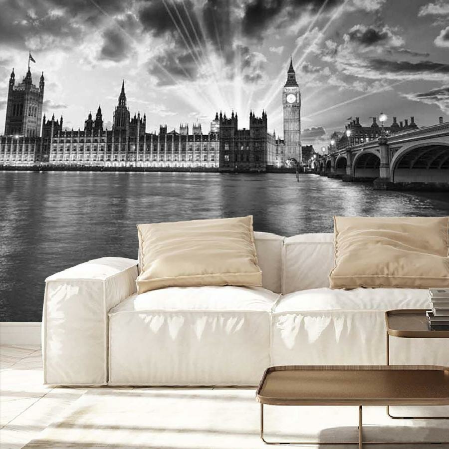 Фотообои Лучи солнца в небе над Лондоном 9-496-L-Флок 270 x 400 см (ВхШ) Бесшовные, флизелиновые, влагостойкие обои MasterFresok