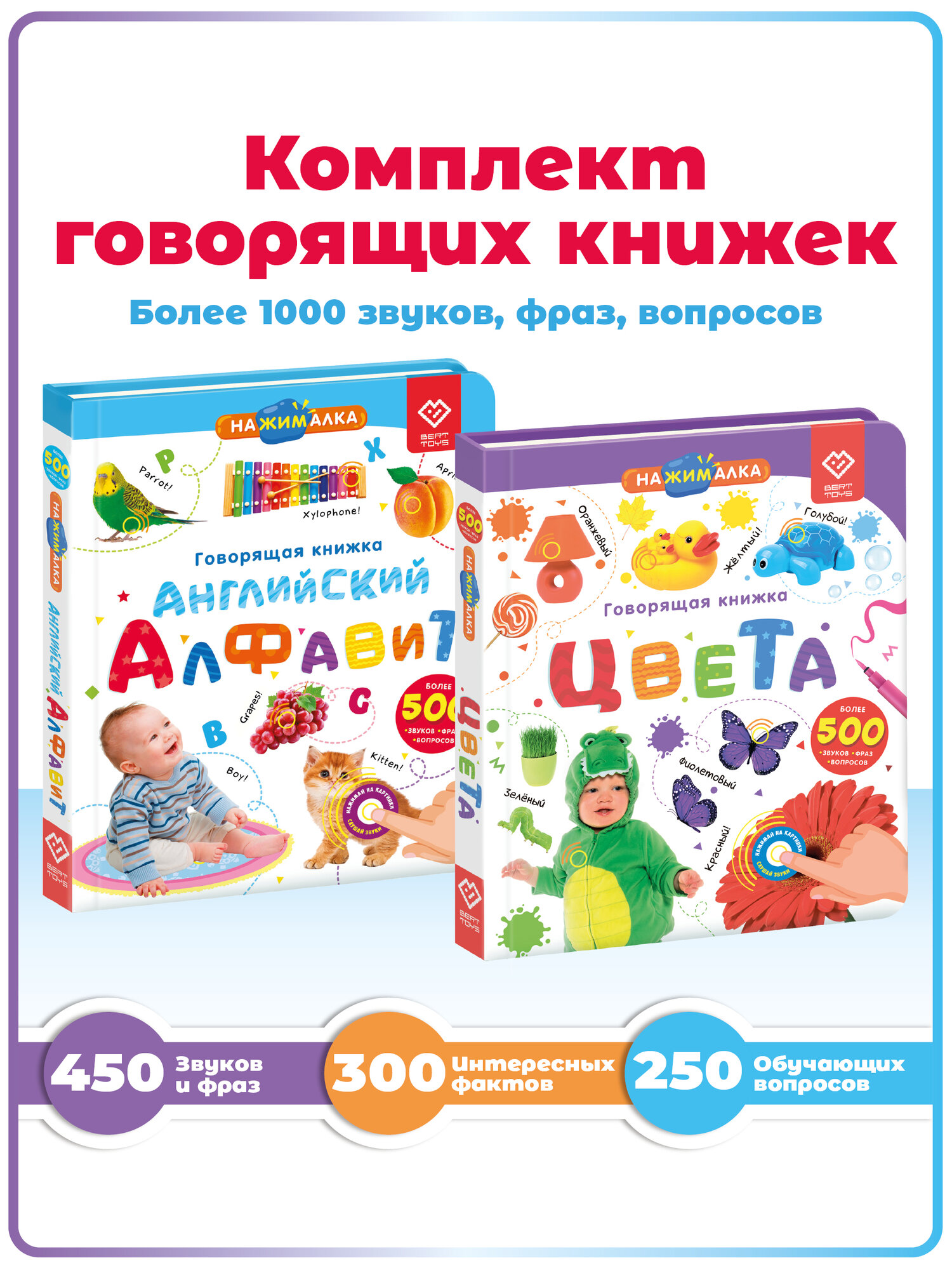 Книга "Говорящая книга BertToys Нажималки Цвета и Английский алфавит"