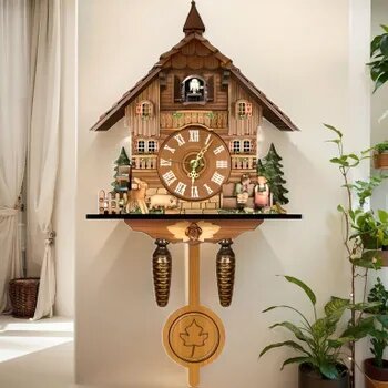 Настенные часы "деревянные, со звуком кукушки по расписанию", 25 см х 10 см