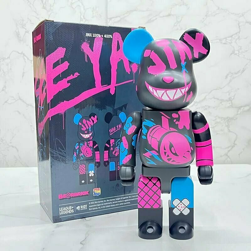 Bearbrick400%28см Игрушечная Статуя Медведя,28, Джинкс, черный, синий, фуксия