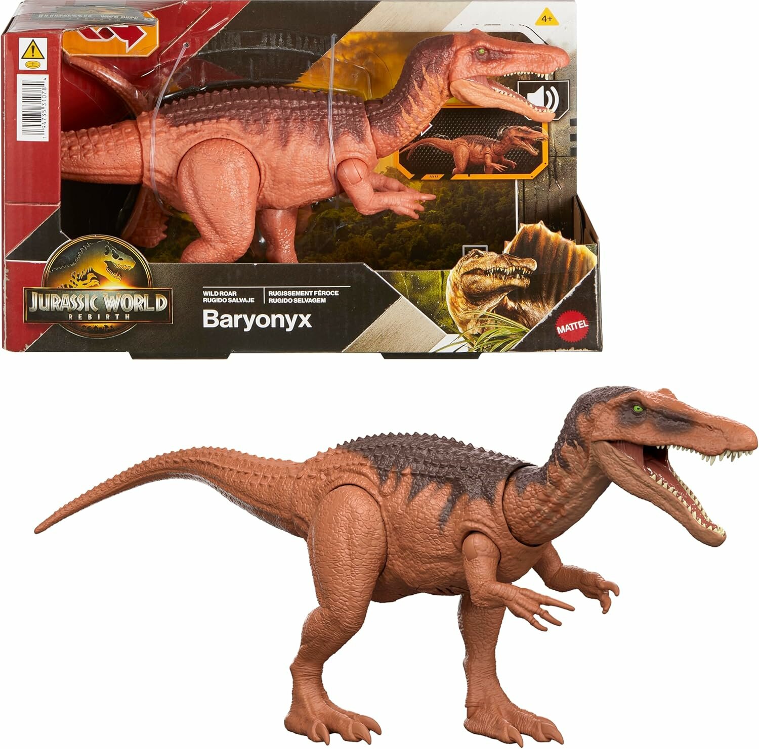 Фигурка Mattel "Jurassic World", ревущий Барионикс, многонаправленная атака, звук, 13 дюймов