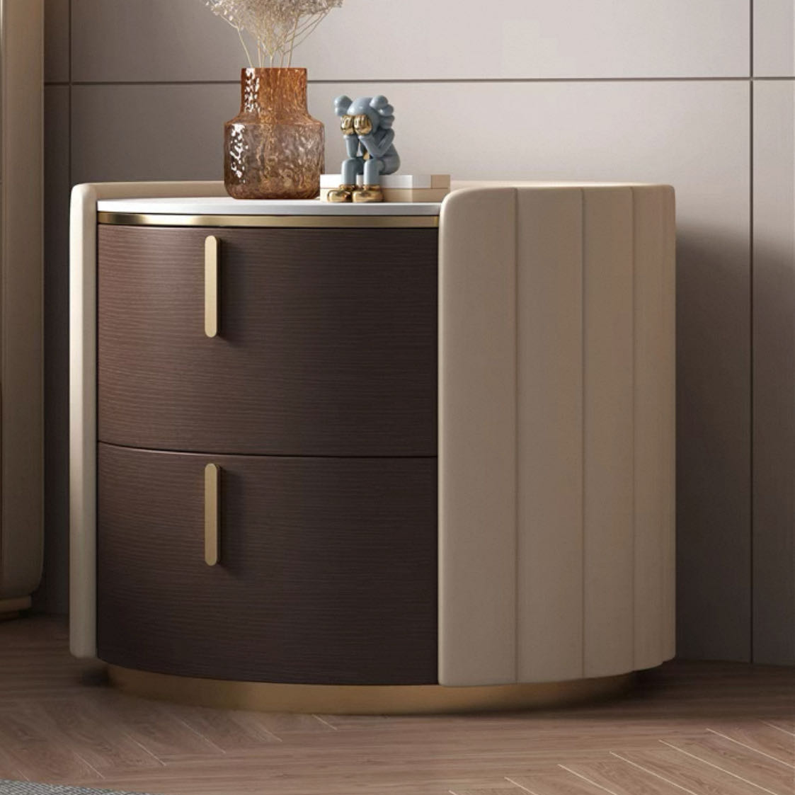 Интерьерная прикроватная круглая тумбочка с керамической столешницей Curletti (бежевый)