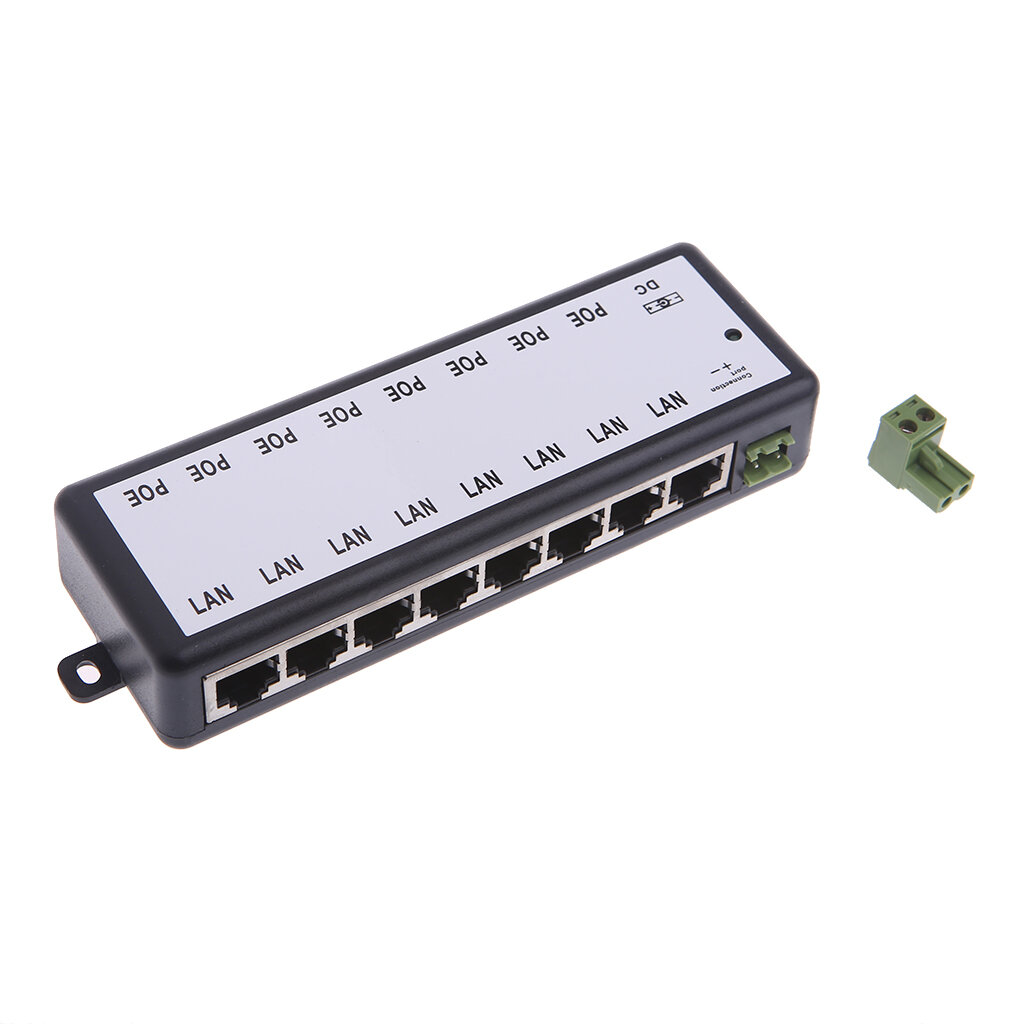 PoE-инжектор, 8 портов для IEEE 802.3af, порт RJ45 TIA/EIA 568 для Cat.5