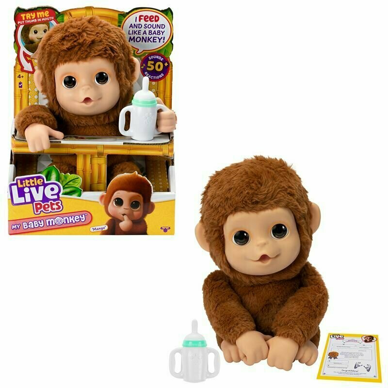 Moose Little Live Pets My Baby Monkey / Детская Электронная Интерактивная Игрушка-обезьянка С Более Чем 50 Видами Звуков И Богатой Мимикой, Подходит Для Детей От 4 Лет И Старше
