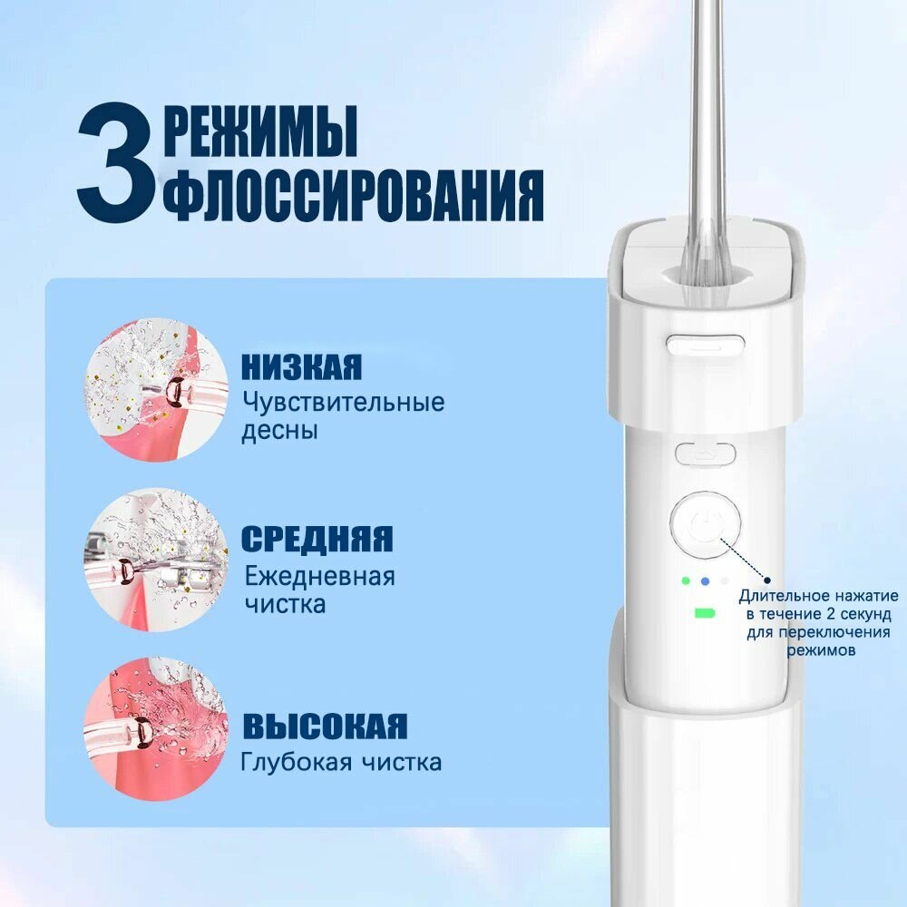 Ирригатор для полости рта портативный, Портативный мини-ирригатор с дорожной сумкой Revyline RL 410, Белый