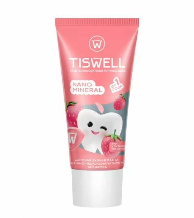 TISWELL Зубная паста детская Клубника со сливками, 1+, без фтора, 60 г