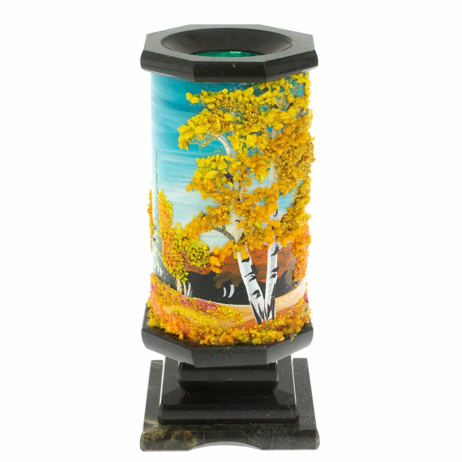 Ваза "Осень" из черного змеевика 8х8х17,5 см 129570