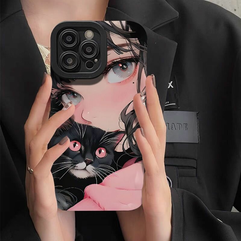 Картина маслом "Девочка-Черная Кошка", для Apple 15/16/16promax/XSMAX/11/12