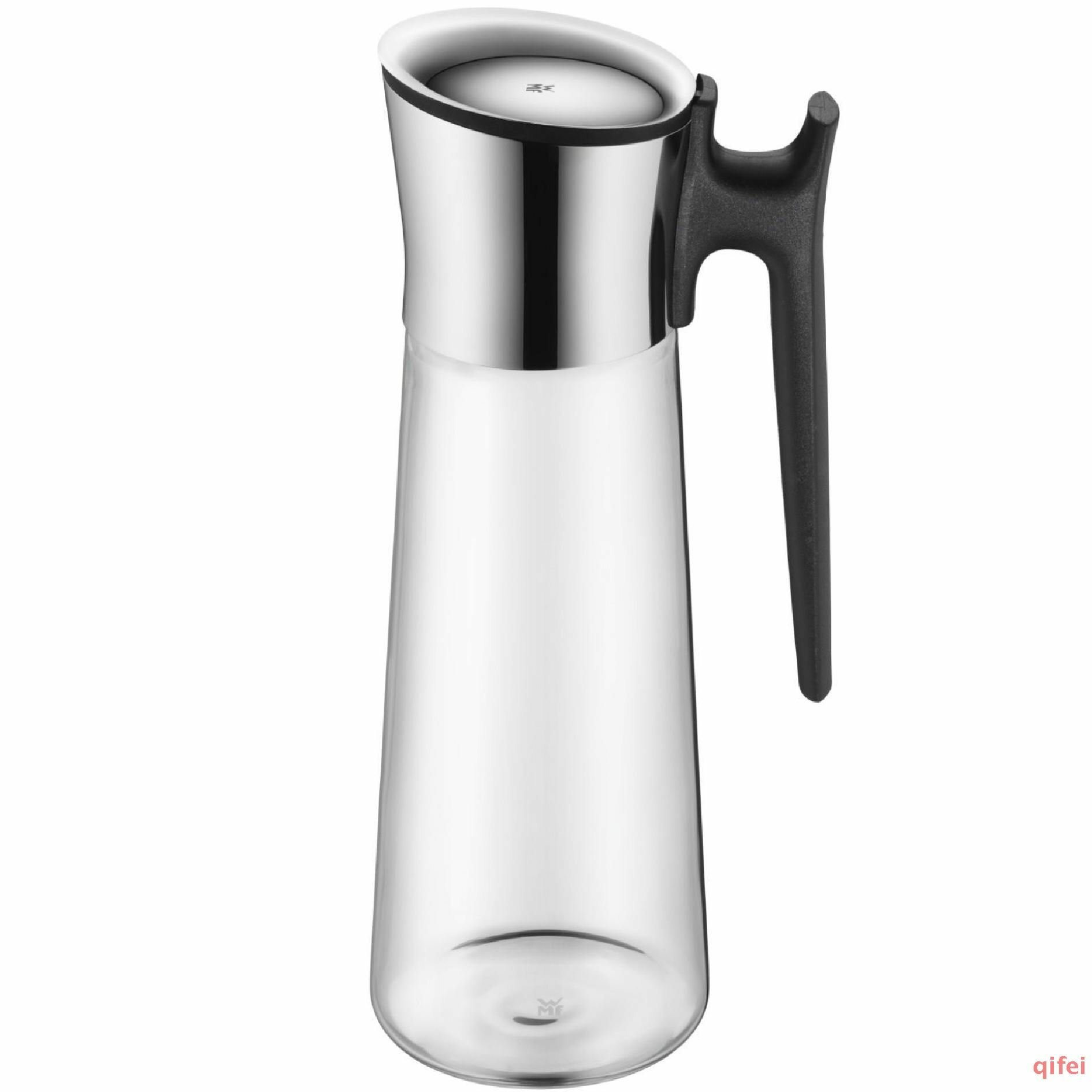 Стеклянный кувшин для воды с ручкой WMF Basic 1,5 л, из нержавеющей стали Cromargan, крышкой CloseUp, встроенным ситом, черный