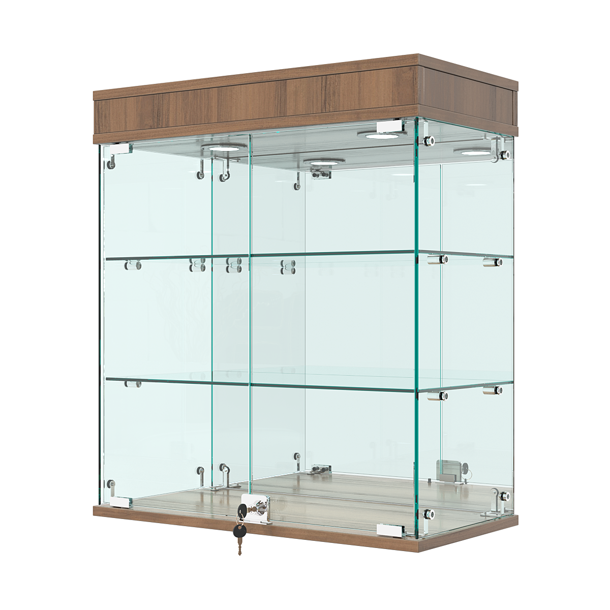 Витрина "истра" настольная №24-1 с фризом (закрытая, задняя стенка - зеркало), Орех