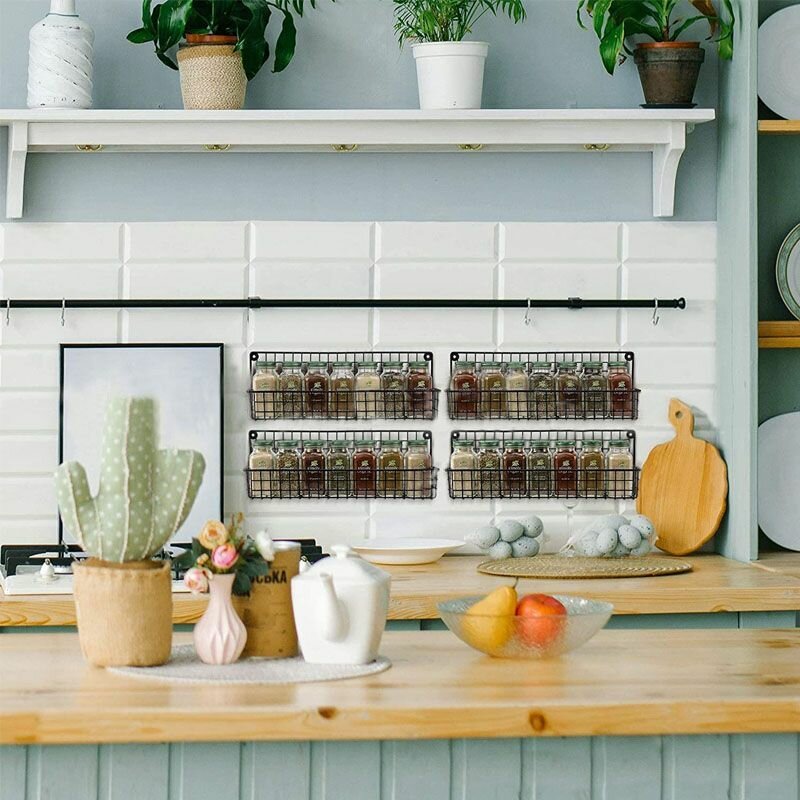 Настенный органайзер для специй черный заводской запас углеродистой стали перфорированная стойка для специй многоцелевая корзина для хранения