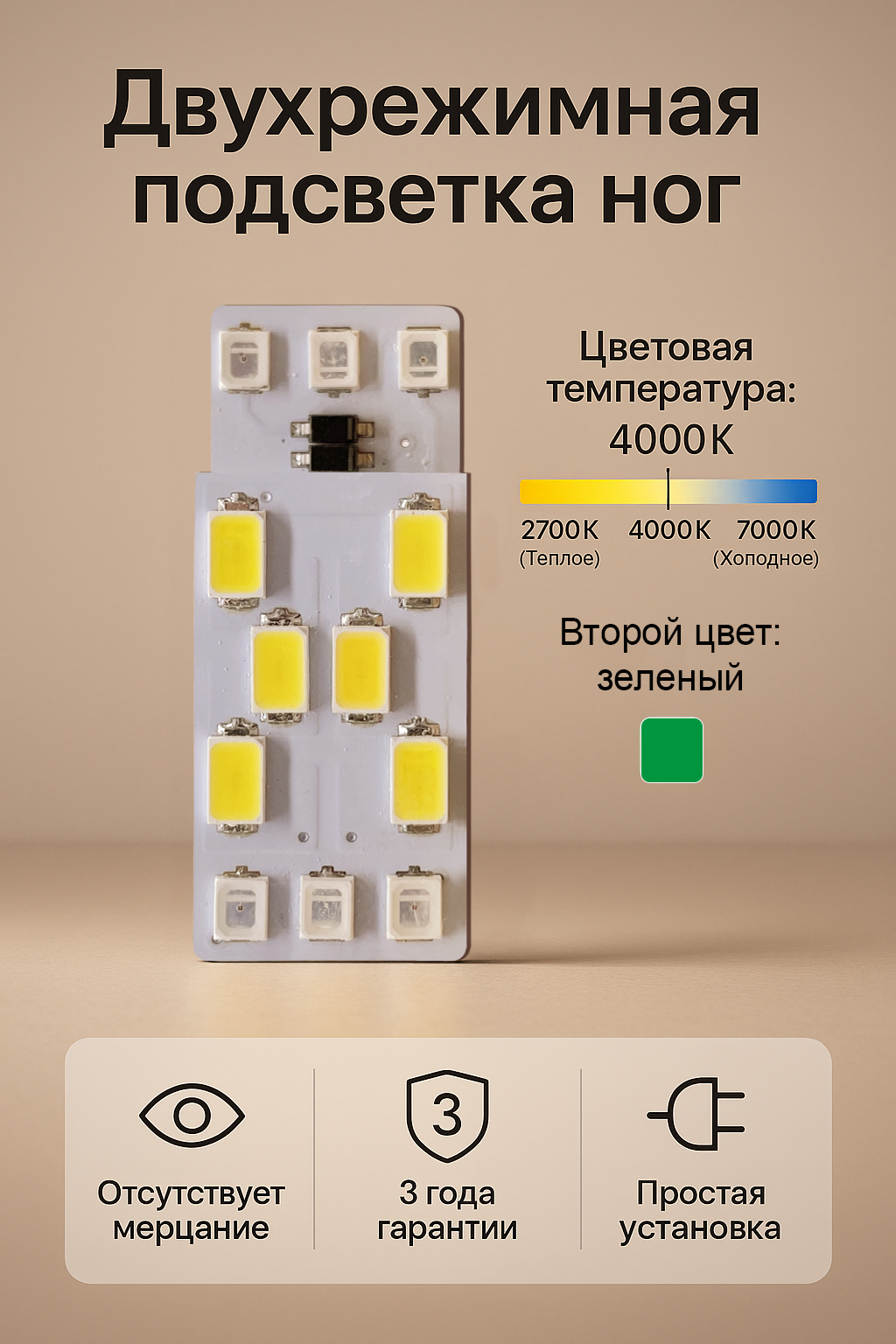 LUMOS Комплект двухрежимной подсветки ног, 4 шт, для Volkswagen/Audi/Skoda, 4000K, зеленый