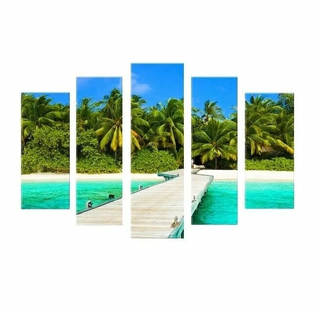 Modul007 Картина модульная на стену для интерьера 140х80 см из 5 модулей "Мальдивы" декор для комнаты на подрамнике