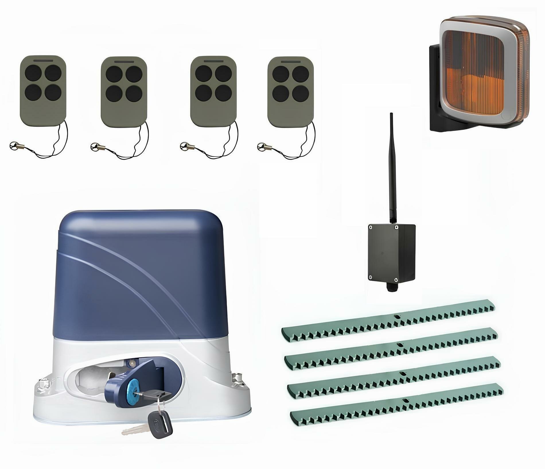 Автоматика для откатных ворот KSL-1300 KIT-L2K4-BT-Т4, комплект: привод, 4 пульта, Bluetooth-модуль, лампа, 4 рейки