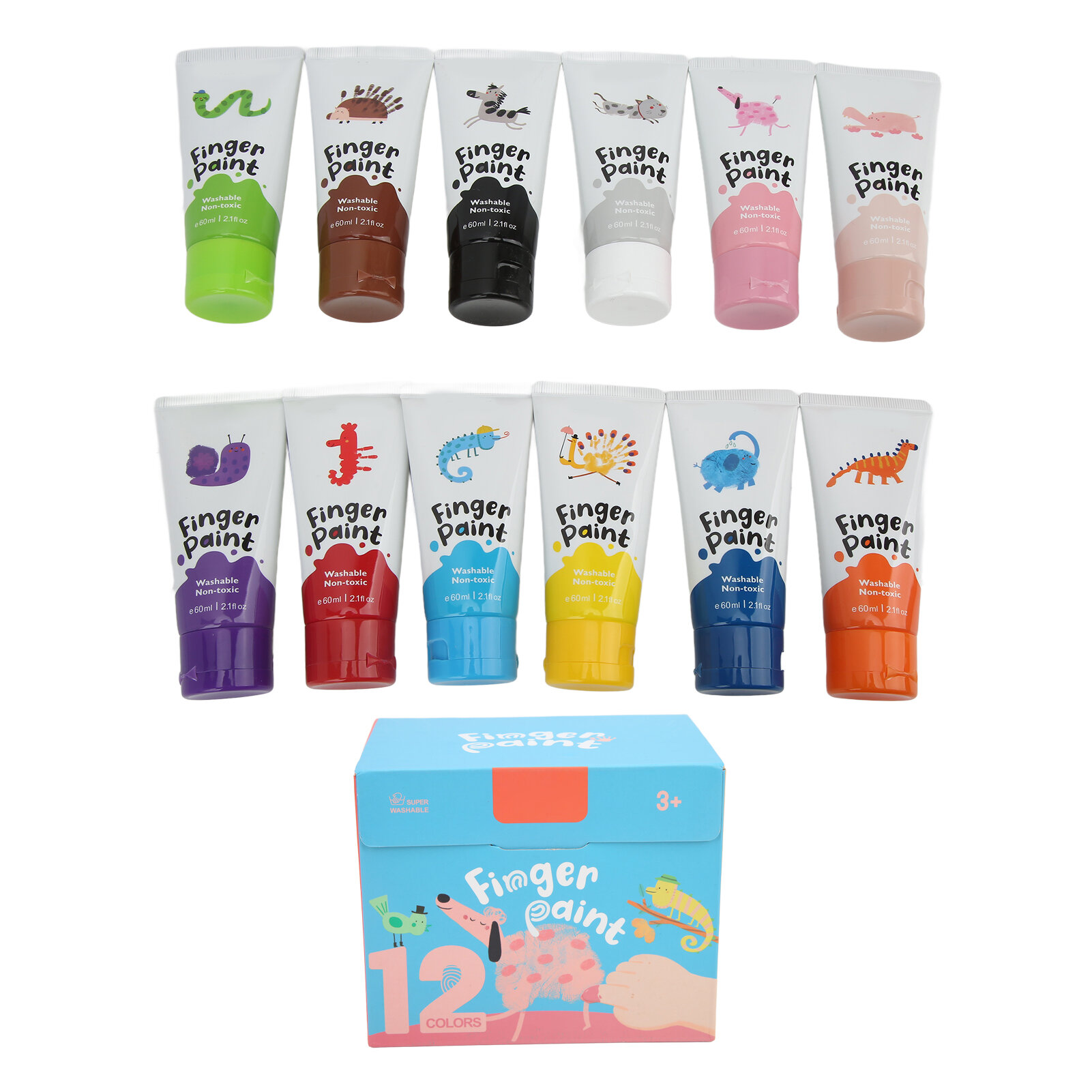 Набор пальчиковых красок, 12 цветов, безопасные для кожи, смываемые. Повышает уверенность детей в себе. Товары для детского творчества, для создания рисунков и граффити своими руками.