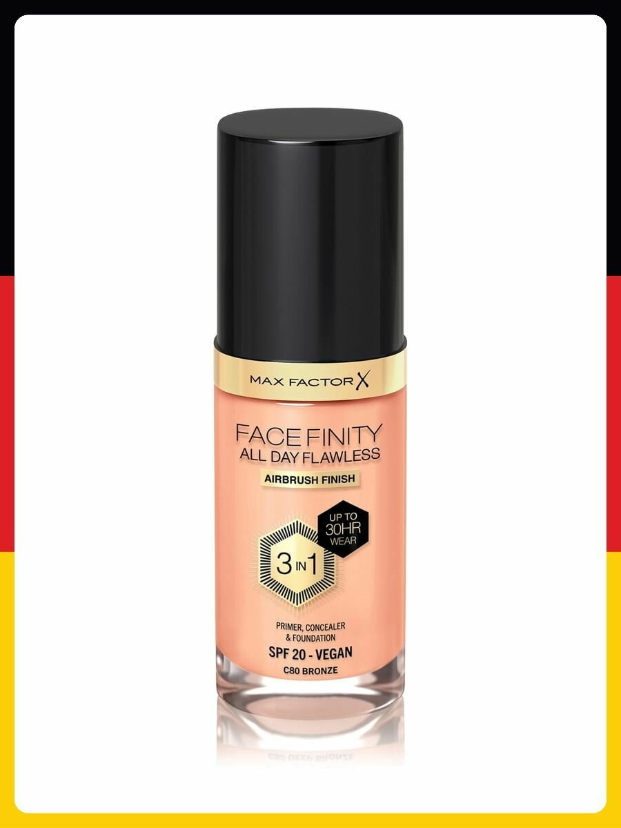 Тональная основа Max Factor Facefinity All Day Flawless 80. Bronze, 30 мл