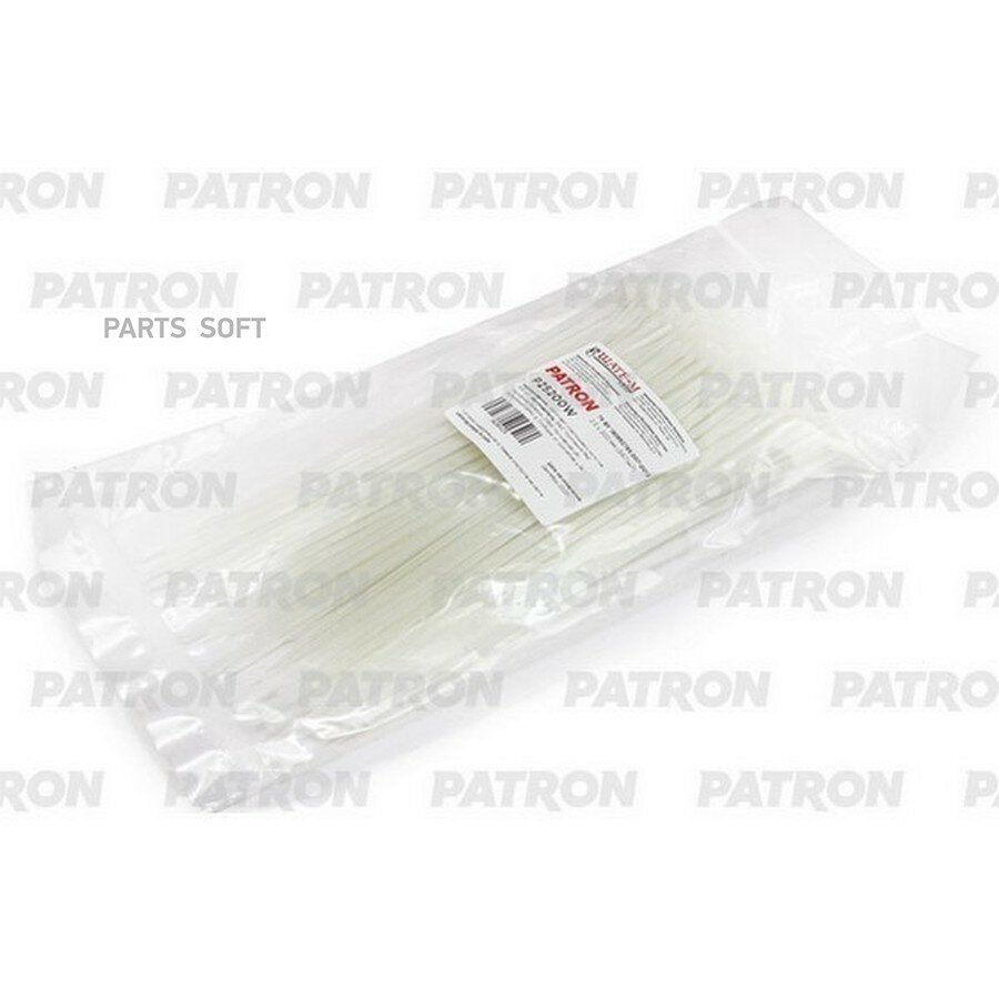Комплект пластиковых хомутов 2.5 х 200 мм, 100 шт, Nylon 6.6, белые PATRON P25200W | цена за 1 шт