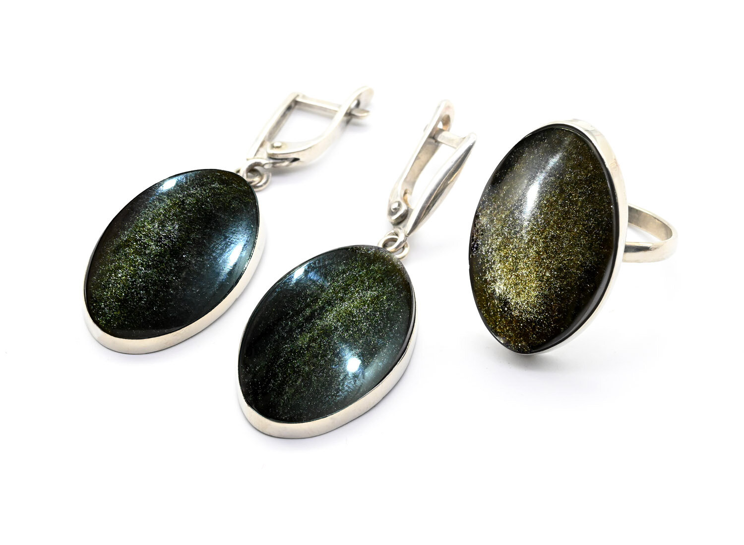 Комплект бижутерии: кольцо, обсидиан