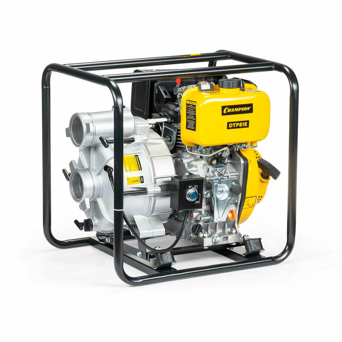 Дизельная мотопомпа Champion DTP81E, 1000 л/мин, напор 26 м, высота всасывания 8 м, желтый