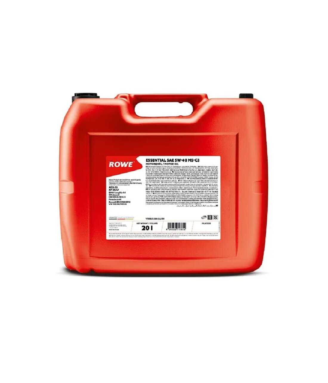 Моторное масло синтетическое ROWE Essential SAE 5W-40 MS-C3, 20 литров канистра