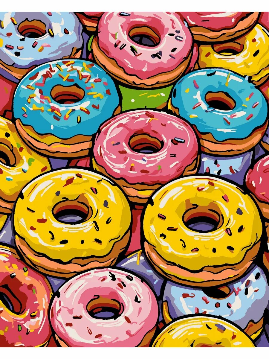 Картина по номерам "Пончики" Тут рисуют, холст на подрамнике, 40x50 см, 17 цветов