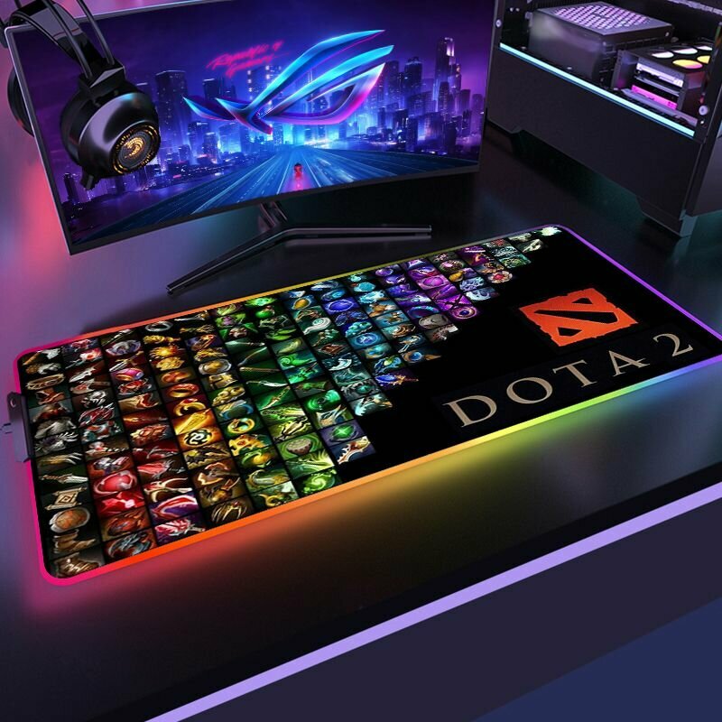 Dota2 большой RGB коврик для мыши игровой светодиодный компьютерный светильник для клавиатуры 900x400 мм！