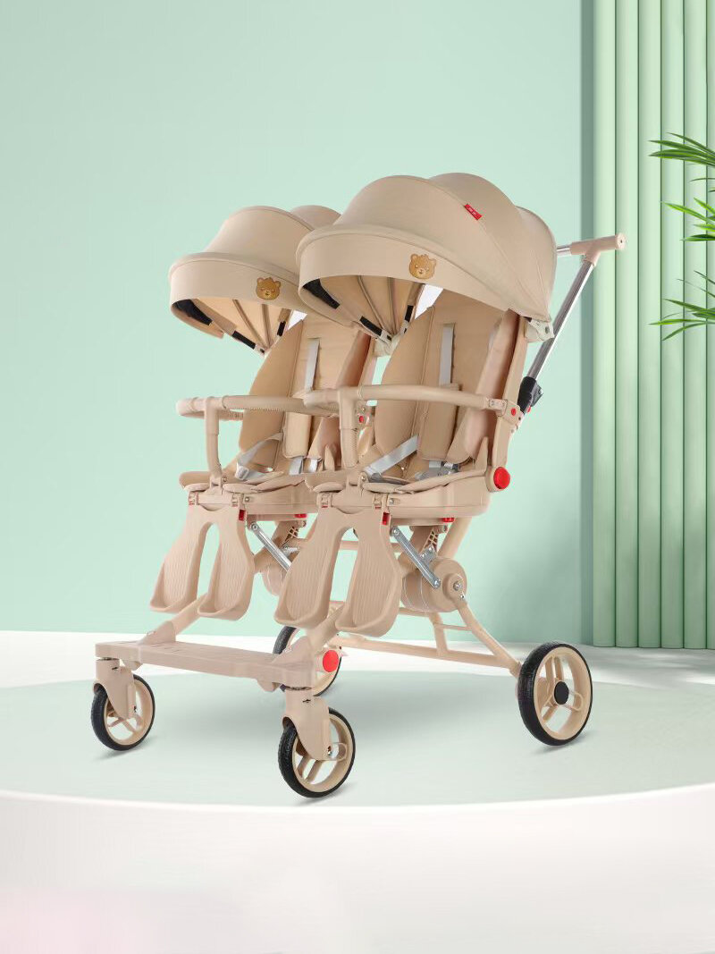 Прогулочная коляска, для двойни, бежевая, EVA, всесезон, 12 кг