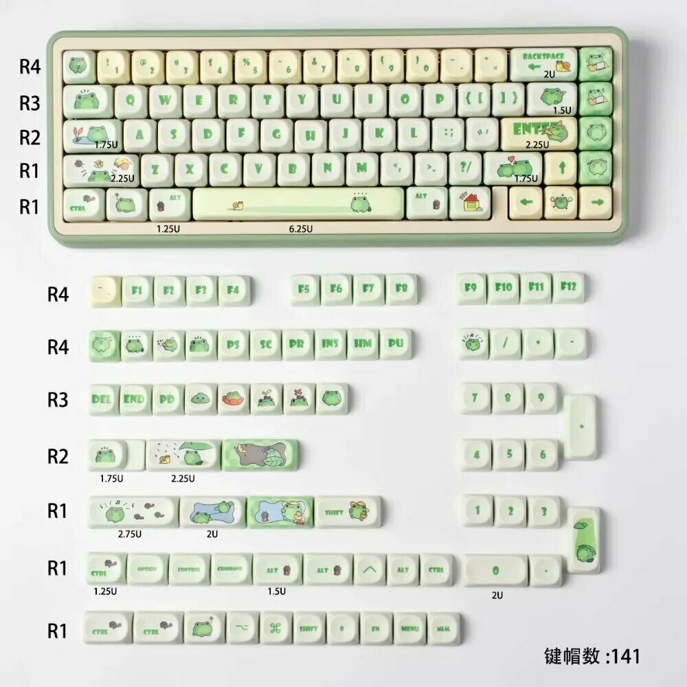 MOA Keycap / Little Frog PBT механические колпачки для клавиатуры 141 шт, 141 keys, MOA Keycaps