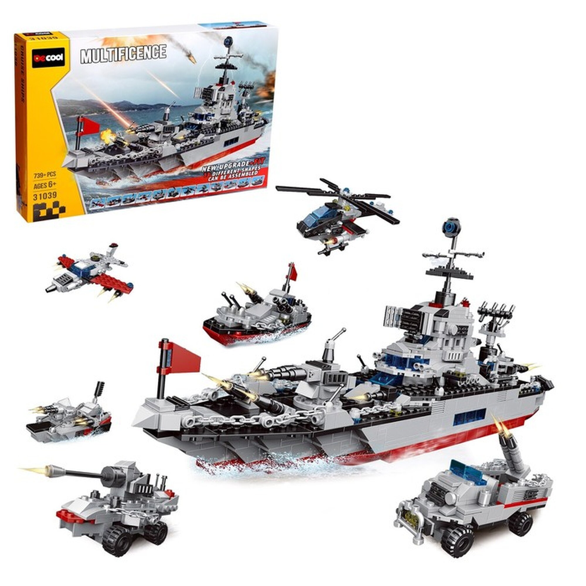 Конструктор Jisi Bricks (Decool) "Военный крейсер", блочный, 739 деталей