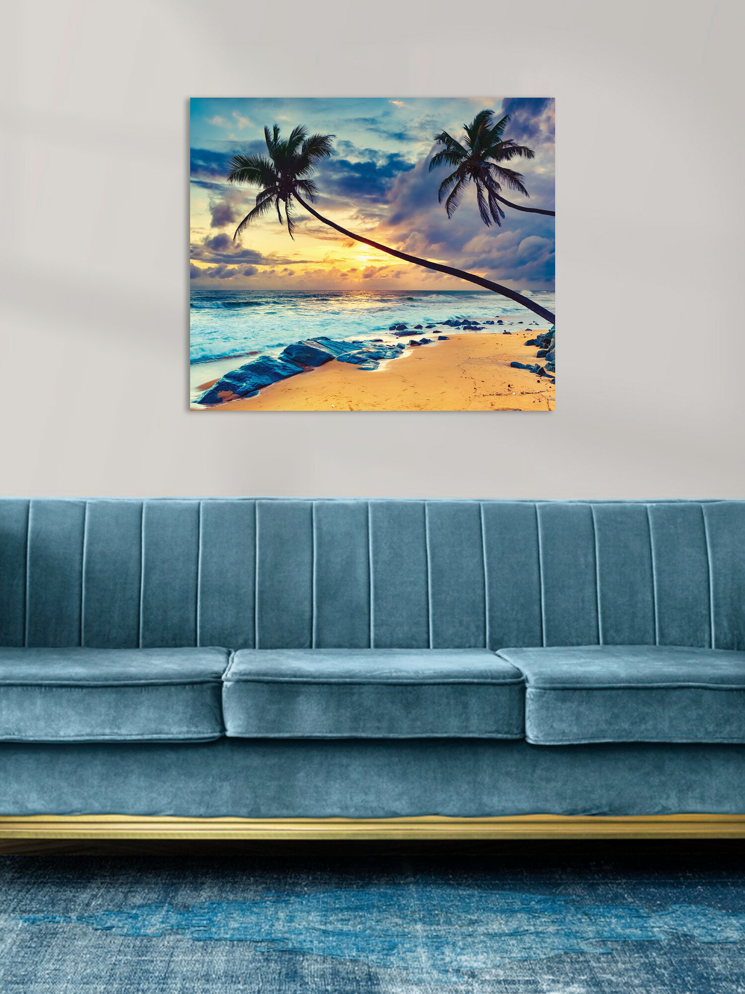Картина для интерьера на стену пейзаж. Пальмы над морем 60х70 см на холсте на подрамнике