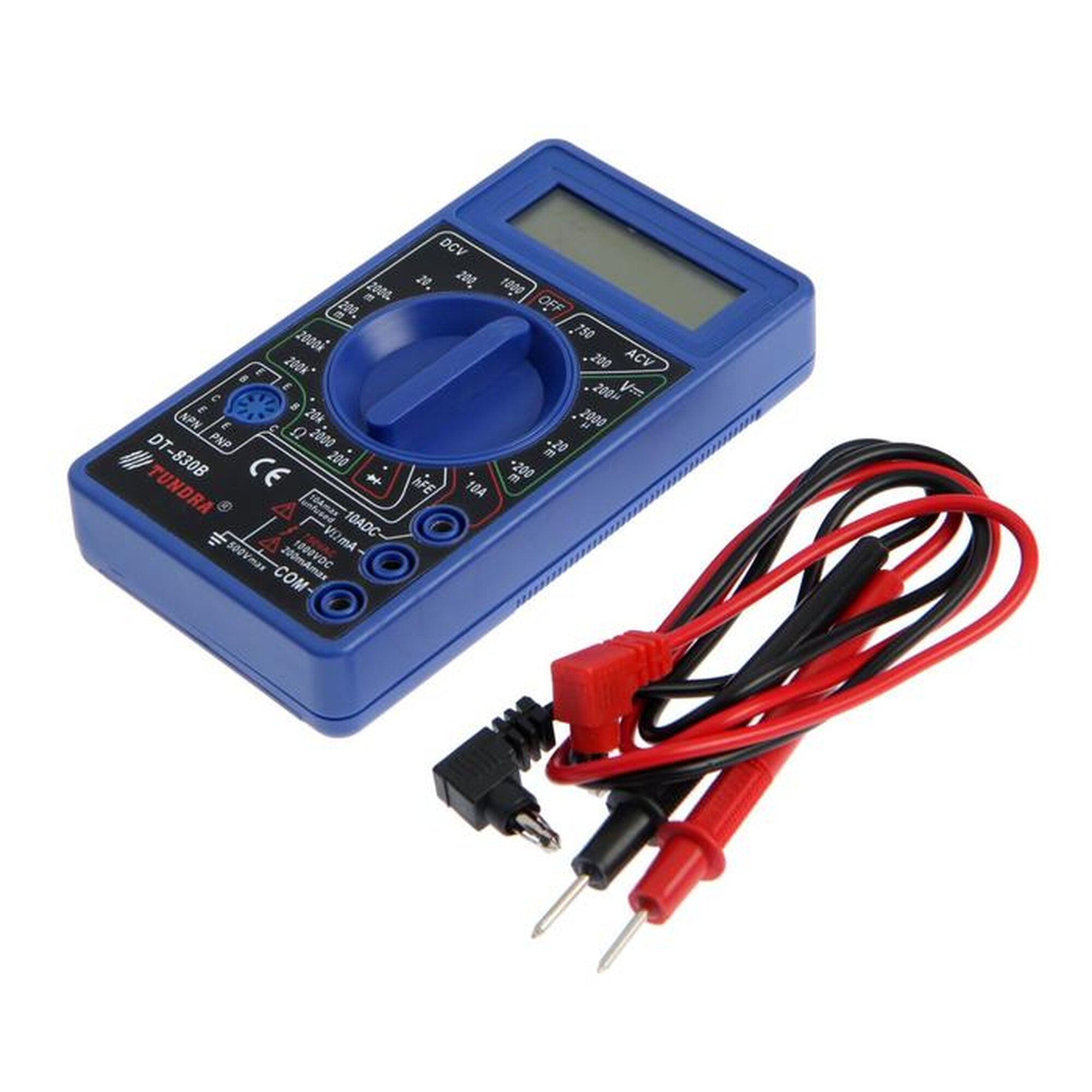 Мультиметр Тундра DT-830B, защита от перегрузки, ЖК-дисплей, батарейки в комплекте нет