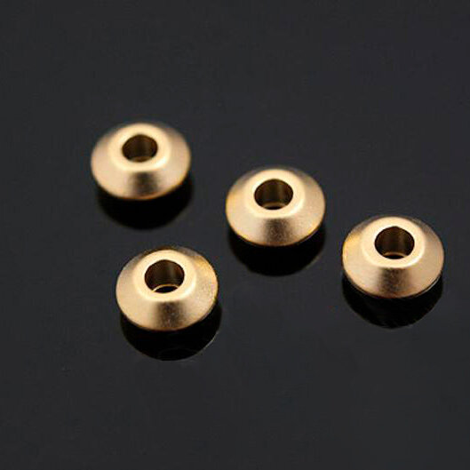 Бусина металлическая, 5х3мм, Корея, биконус гладкий, базовый материал - латунь, матовый позолоченный, 5 шт.