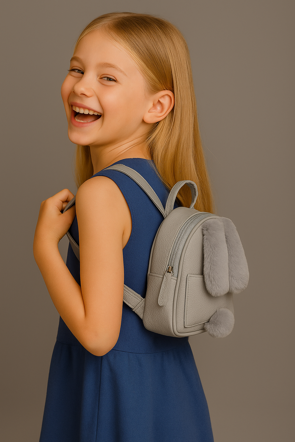 Рюкзак для девочки детский Daniele Patrici, цвет серый, зайчик, с мягкими ушками и хвостиком