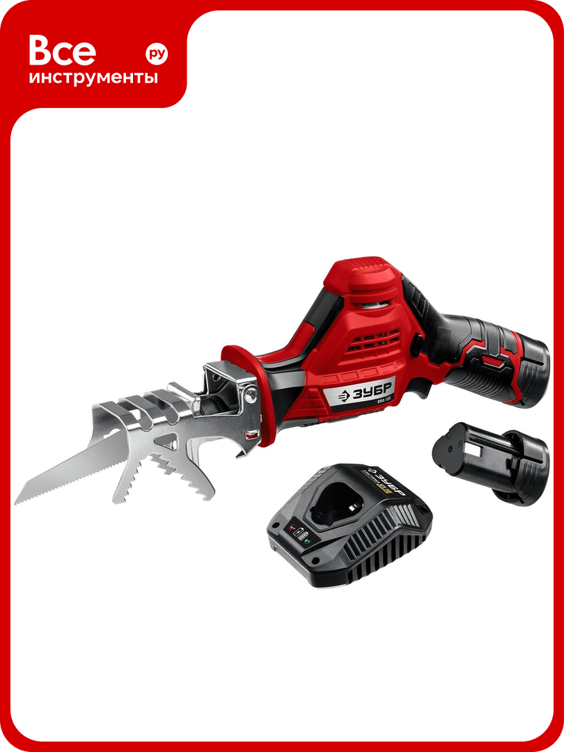 Сабельная пила ЗУБР 12В, 2 АКБ 2Ач, в коробке СПЛ-125-22, металл