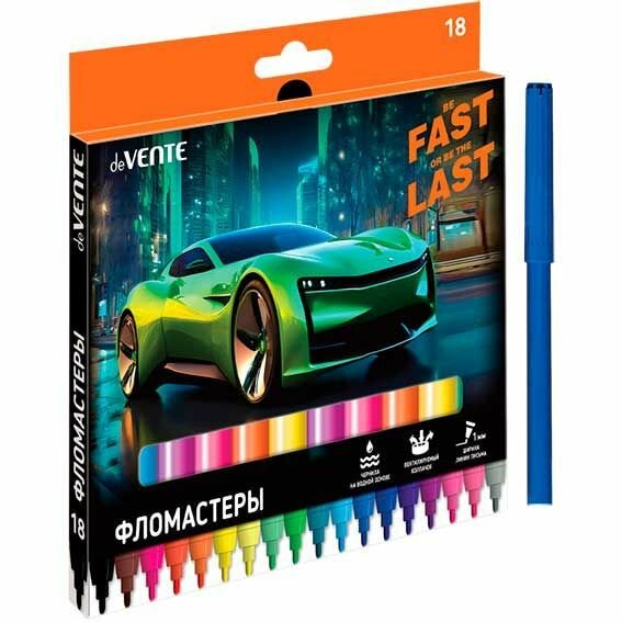 Фломастеры deVENTE "Fast Or Last", 18 цветов, вентилируемый колпачок