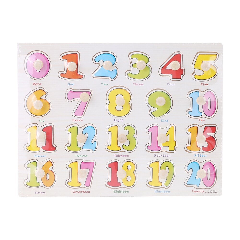 Деревянная развивающая игрушка-головоломка с ручками для детей (цифры)