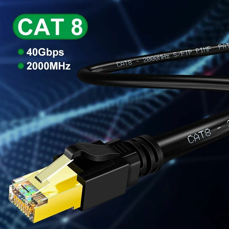 40 Гбит/с Ethernet-кабель RJ45 Cat8, сетевой кабель с двойным экранированием, CAT 8, 2000 МГц, быстрый сетевой кабель для ноутбуков, маршрутизатор RJ45