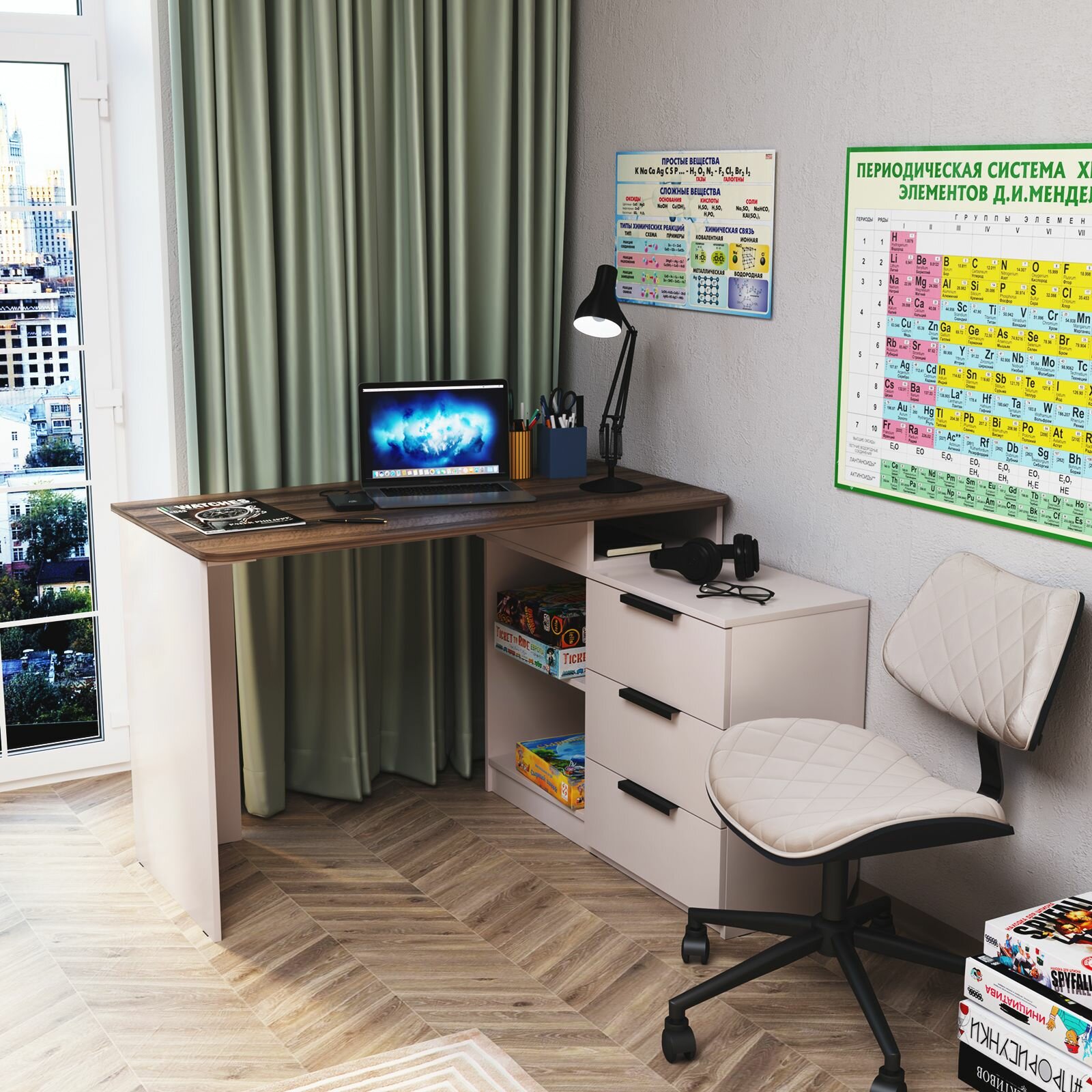 СТК №34 (Стол письменный, ФУР.) (ЛДСП кашемир/авелано), Аквилон