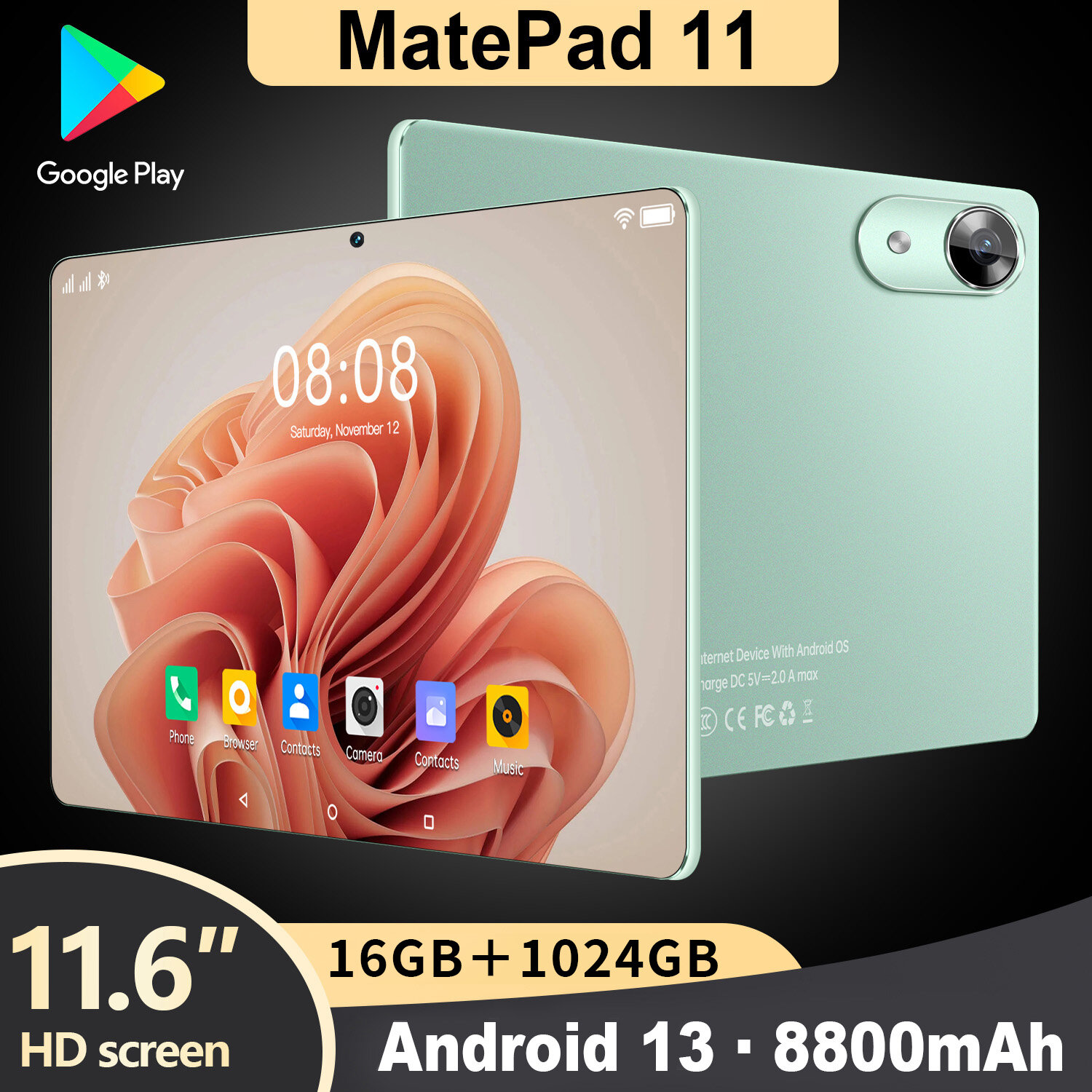 Игровой планшет MatePad Pro 11, 1TB, 90Hz, 16GB+1tb，, экран 11.6", Android 13，зелёный