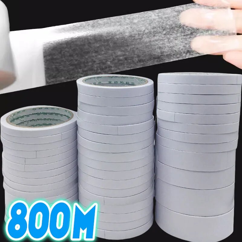 Двусторонняя клейкая лента 8/800 м, ультратонкая белая прочная лента 8 м, наклейка для домашнего офиса, двусторонняя лента, липкая бумага