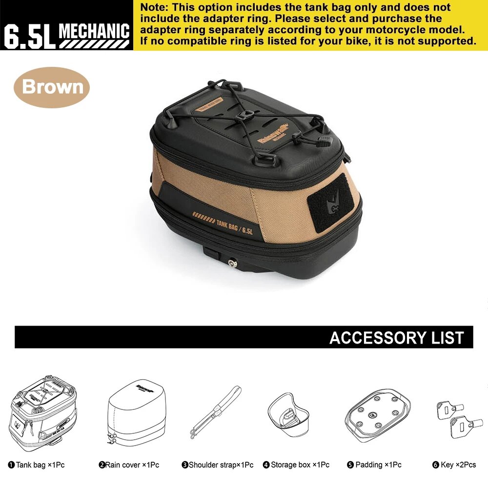 Rhinowalk мотоциклетная магнитная сумка на бак, быстросъемная Коричневый, Brown Bag