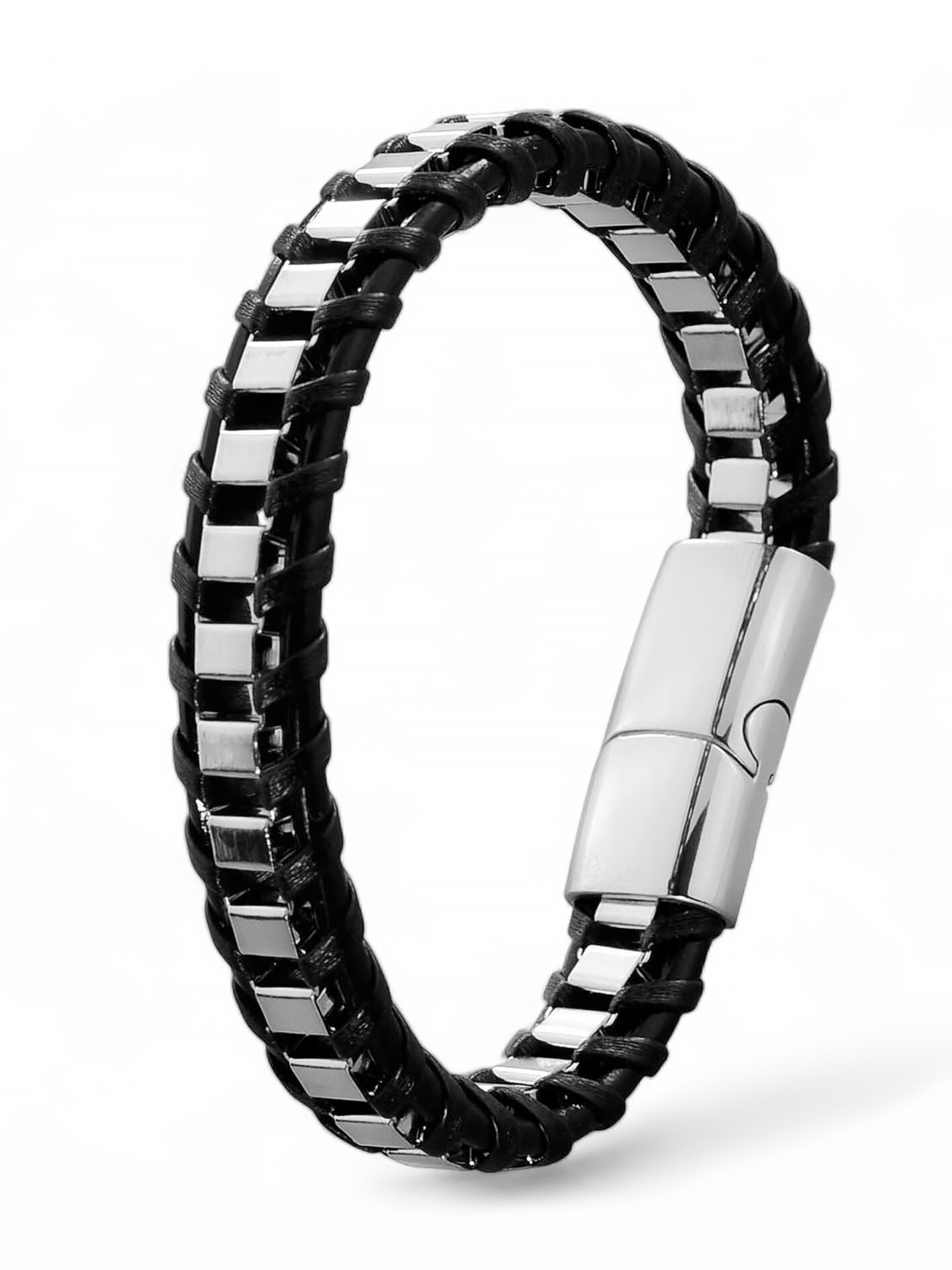 Плетеный браслет, кожа, металл