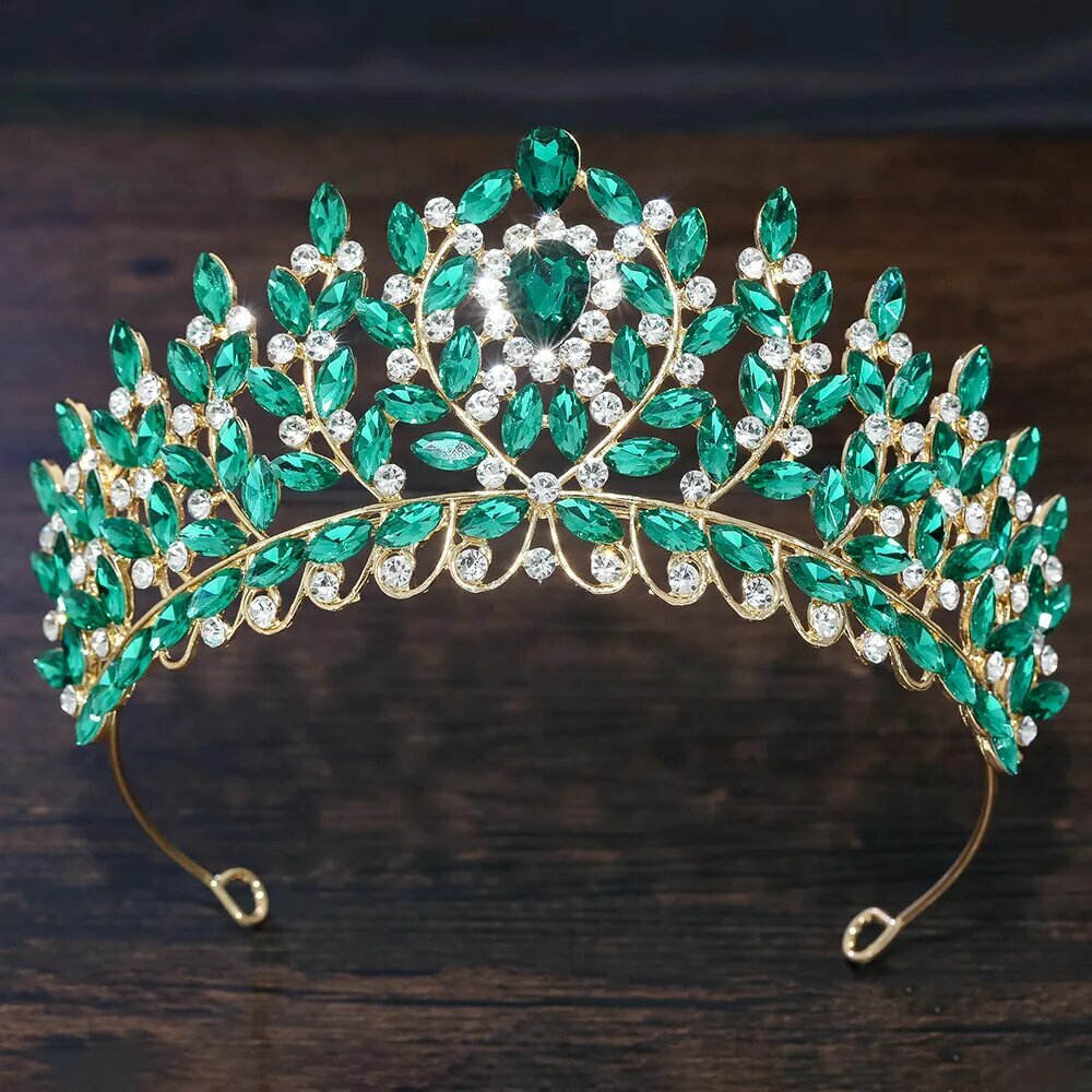 DIEZI хрустальная тиара для женщин и девочек Изумрудный, gold green