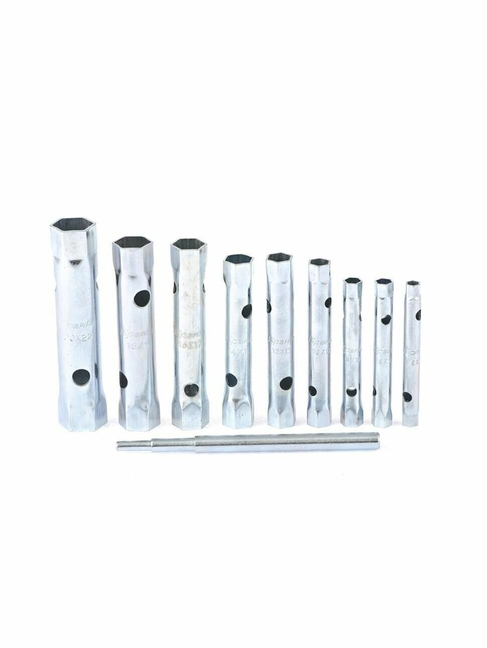 Набор ключей-трубок торцевых, 6 - 22 мм, вороток, оцинкованные, 9 шт. Sparta 137525