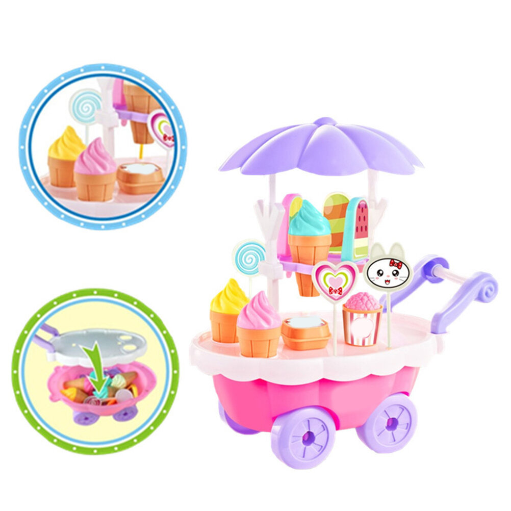 28pcs/Set Kids Children Girls Ice Cream Cart Toy Set Girl DIY Shop Supermarket Toys Playing Home Baby