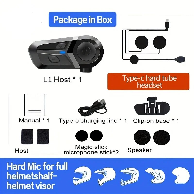 Беспроводная мотогарнитура Smartgoor L1 Bluetooth 5.3, Hard Mic