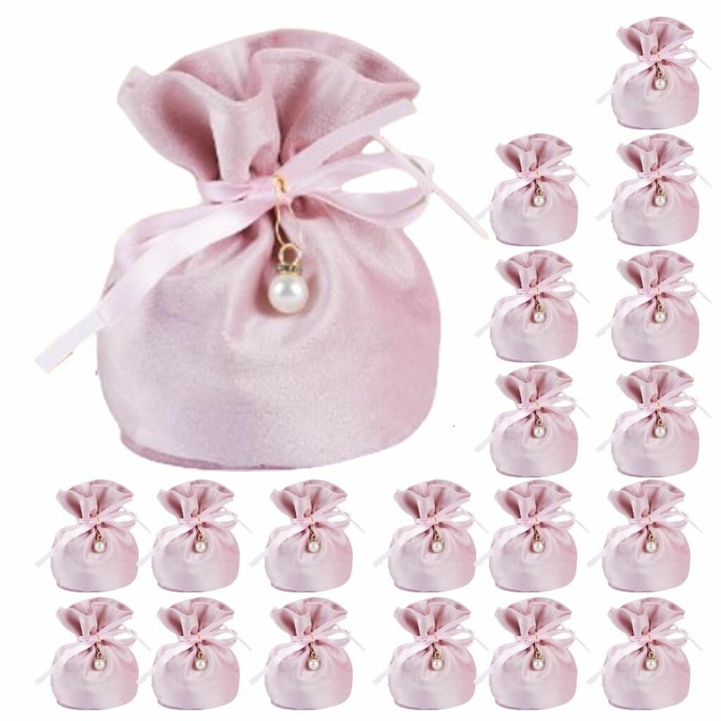 20 штук, мешочек из бархатной ткани, подарочный пакет для упаковки конфет-розовый