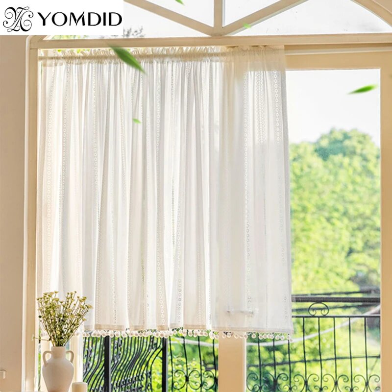 YOMDID французские волнистые кружевные шторы из полиэстера, W140xH70cm, Белый