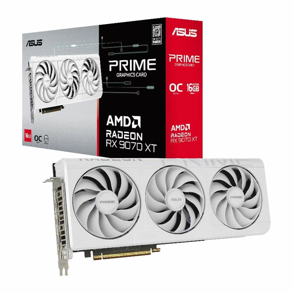 Видеокарта ASUS RX9070XT PRIME WHITE OC 16GB GDDR6 256bit 3xDP HDMI 3FAN RTL (PRIME-RX9070XT-O16G)