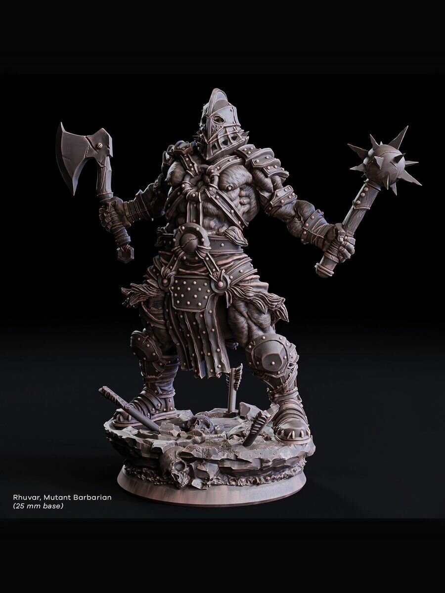 Варвар с топором и булавой, игровая фигурка для раскрашивания, база 25 мм